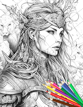 36 Viking Women Warrior Printable Coloring Pages for Adults, Nordic Cu ...