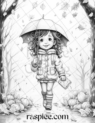 40 Rainy Autumn Day Grayscale Coloring Pages Printable for Adults and ...
