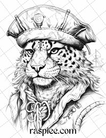 40 Pirate Animals Grayscale Coloring Pages Printable for Adults, PDF F ...