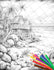 Beautiful Tropical Beach Grayscale Coloring Pages Printable for Adults ...