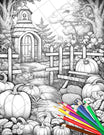 Pumpkin Garden Scenery Grayscale Coloring Pages Printable for Adults ...