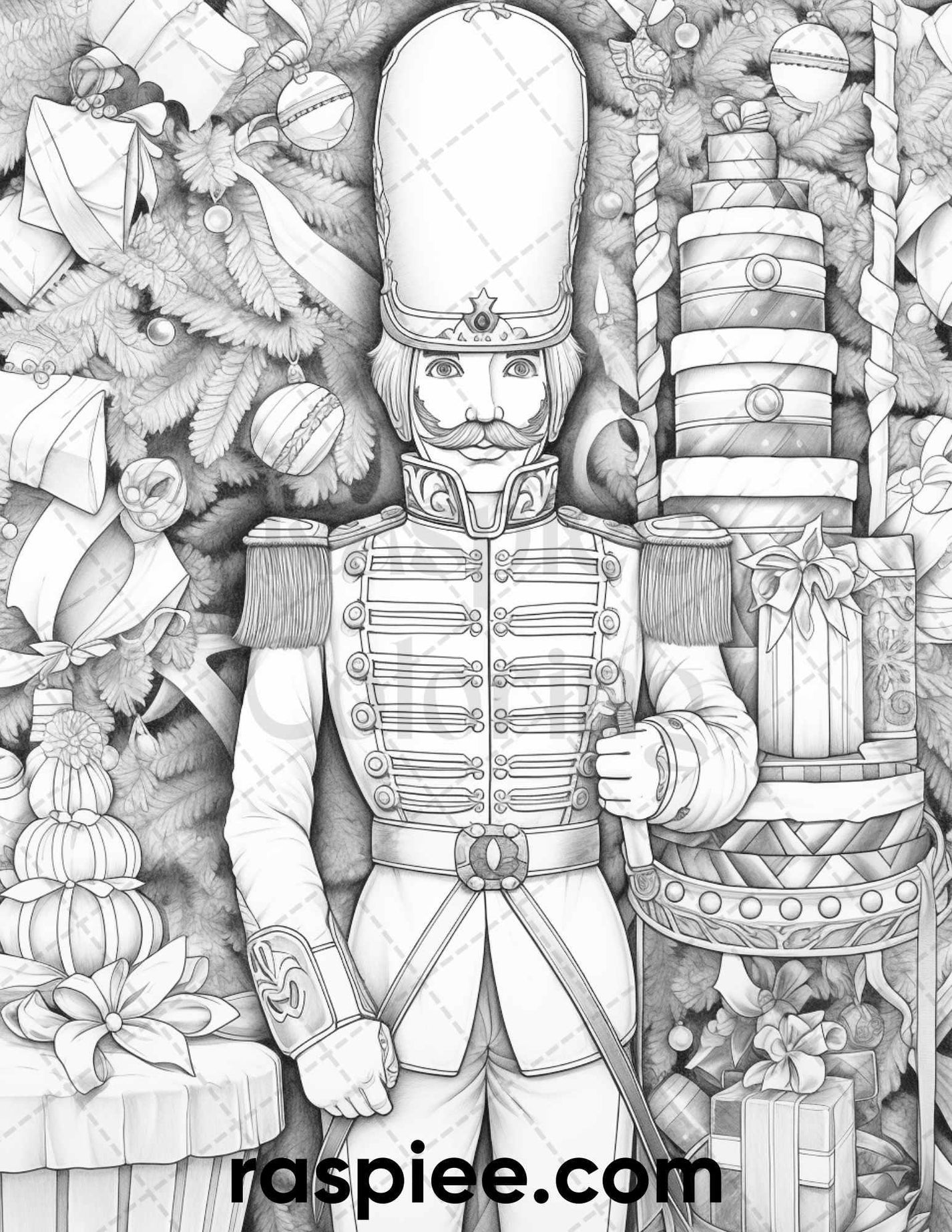 40 Christmas Nutcrackers Grayscale Coloring Pages for Adults, Printabl