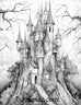 50 Haunted Castles Grayscale Coloring Pages Printable, Halloween Color ...