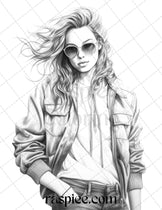 50 Streetwear Fashion Grayscale Coloring Pages Printable for Adults, P ...