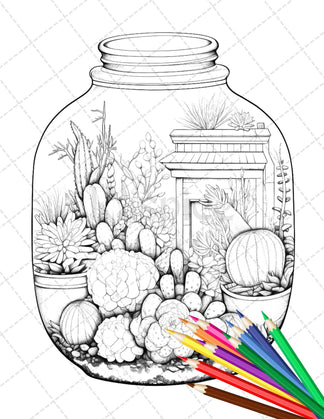 34 Enchanted Terrarium Grayscale Coloring Pages Printable for Adults ...