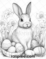 40 Easter Bunny Grayscale Adult Coloring Pages, Printable PDF Instant ...