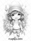50 Flower Gnomes Grayscale Coloring Pages Printable for Adults Kids, P ...