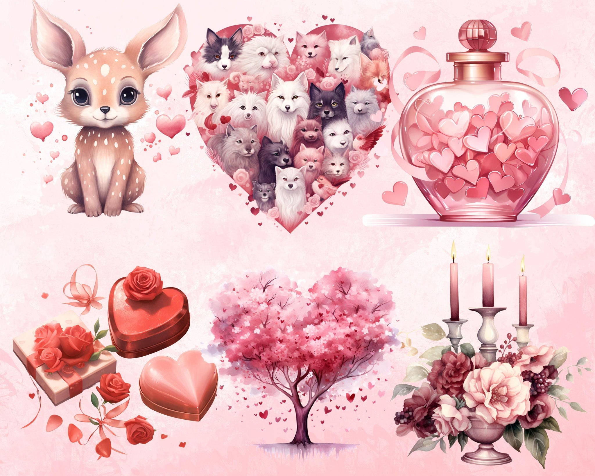 Happy Valentine's Day Clipart Bundle, 80 PNG High-Res Files for Commer ...