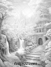 40 Fantasy Landscapes Grayscale Coloring Pages Printable for Adults, P ...