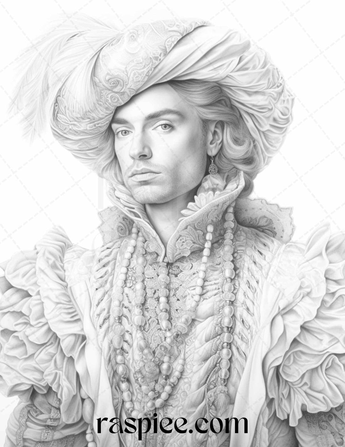 50 Baroque Man Portrait Grayscale Graysale Coloring Pages Printable fo