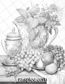 52 Still Life Grayscale Coloring Pages Printable for Adults, PDF File ...