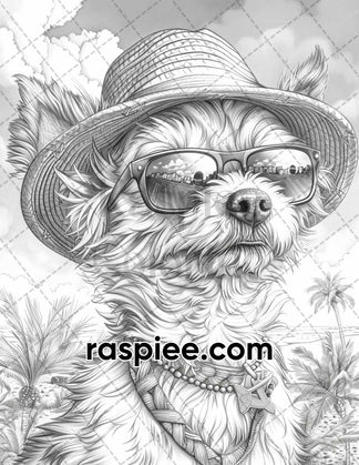 90 Summer Dogs Grayscale Adult Coloring Pages, Printable PDF Instant D ...