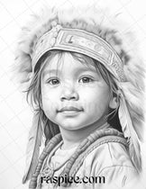 50 Native American Little Girls Boys Grayscale Coloring Pages Printabl ...