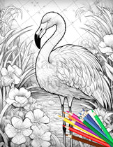 Flamingo Oasis Grayscale Coloring Pages Printable for Adults, PDF File ...