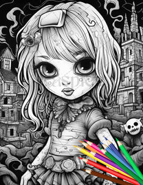 50 Ghoulish Girls Grayscale Coloring Pages Printable for Adults, PDF F ...