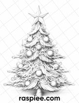 40 Christmas Tree Grayscale Coloring Pages for Adults, Printable PDF I ...