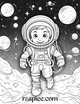 50 Cute Astronaut Adventures Coloring Pages Printable for Kids, PDF Fi ...