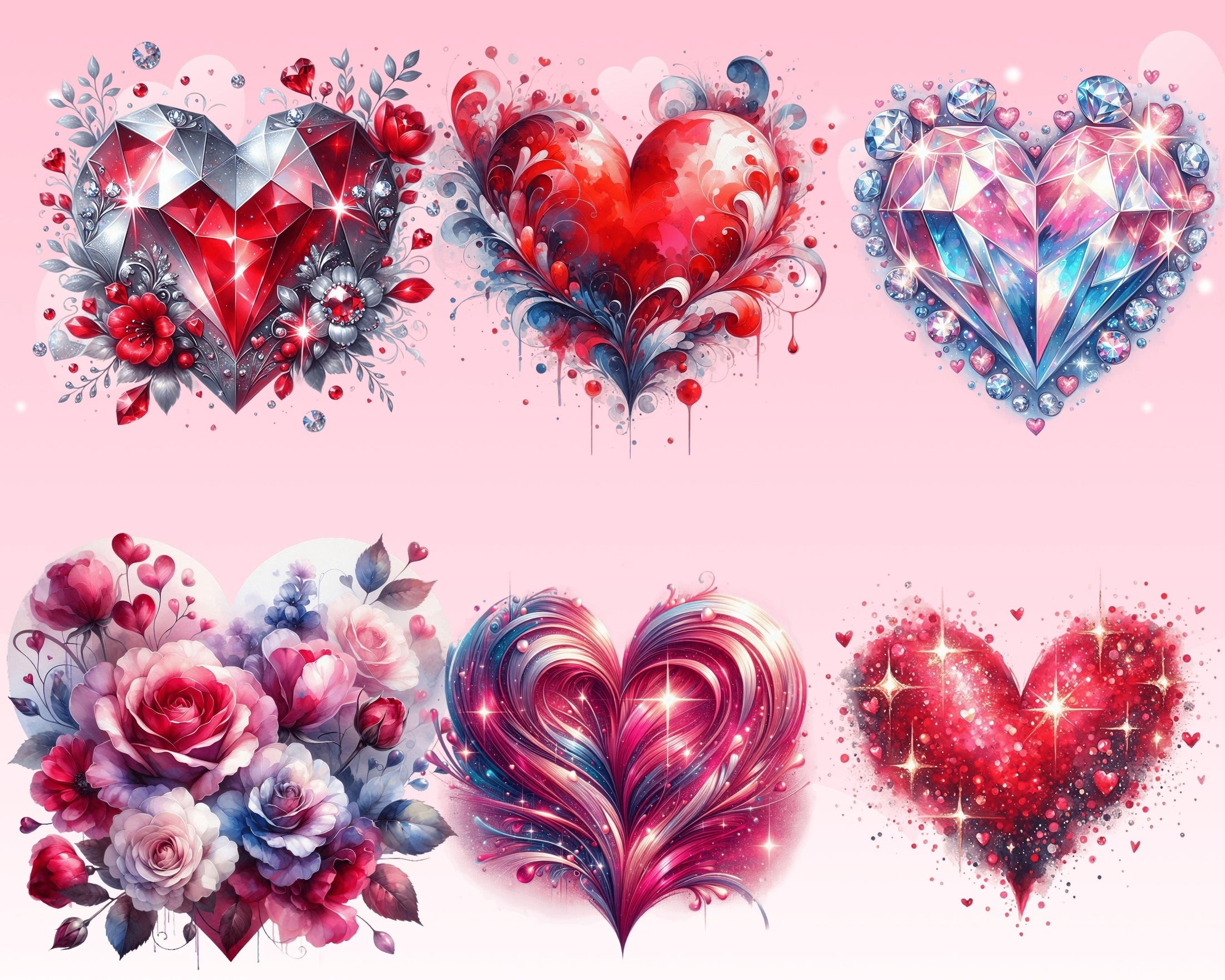 Romantic Valentine Heart Clipart Bundle, 52 PNG High-Res Files for Com ...