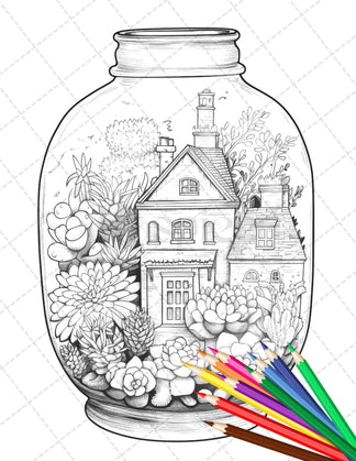 34 Enchanted Terrarium Grayscale Coloring Pages Printable for Adults ...