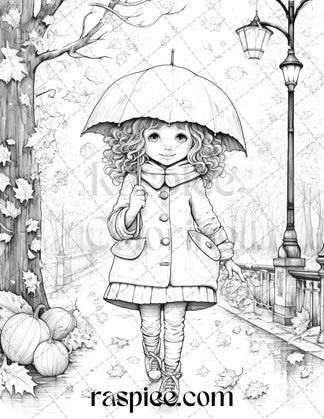 40 Rainy Autumn Day Grayscale Coloring Pages Printable for Adults and ...