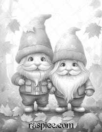 40 Fall Gnomes Grayscale Coloring Pages Printable for Adults Kids, PDF ...