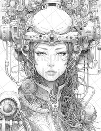 40 Beautiful Cyborg Girls Grayscale Coloring Pages Printable for Adult ...