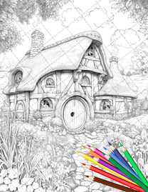 43 Enchanted Hobbiton Houses Grayscale Coloring Pages Printable for Ad ...