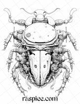42 Steampunk Bugs Grayscale Coloring Pages Printable for Adults, PDF F ...