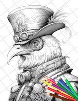 45 Steampunk Animals Grayscale Coloring Pages Printable for Adults Vol ...