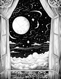 40 Window to Fantasy Worlds Grayscale Coloring Pages Printable for Adu ...
