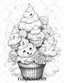 68 Halloween Spooky Desserts Grayscale Coloring Pages Printable for Ad ...
