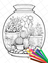 34 Enchanted Terrarium Grayscale Coloring Pages Printable for Adults ...