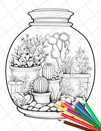 34 Enchanted Terrarium Grayscale Coloring Pages Printable for Adults ...