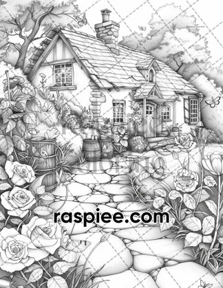 100 Gorgeous Cottage Garden Grayscale Adult Coloring Pages Printable P ...