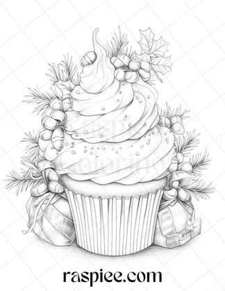90 Merry Christmas Grayscale Coloring Pages Printable for Adults, PDF ...
