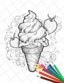52 Printable Ice Cream Desserts Coloring Pages for Adults and Kids, Gr ...