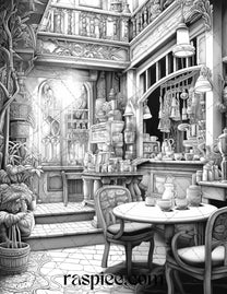 50 Cozy Coffee Shop Grayscale Coloring Pages Printable for Adults, PDF ...