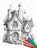 40 Stone Cottage Houses Grayscale Coloring Pages Printable for Adults ...