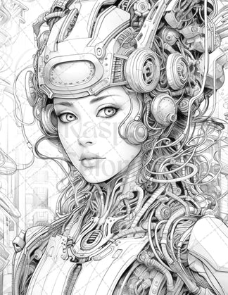 40 Beautiful Cyborg Girls Grayscale Coloring Pages Printable for Adult ...