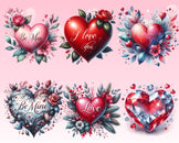 Romantic Valentine Heart Clipart Bundle, 52 PNG High-Res Files for Com ...