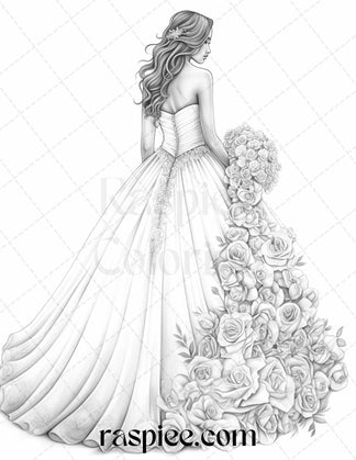 40 Elegant Floral Wedding Dresses Grayscale Coloring Pages Printable f ...