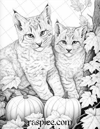 Autumn Animals Grayscale Coloring Pages for Adults and Kids, Printable ...
