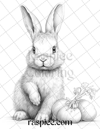50 Rabbit Garden Grayscale Coloring Pages Printable for Adults, PDF Fi ...