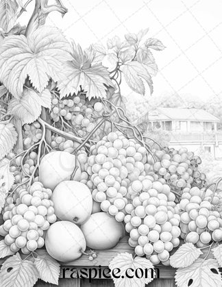 Relaxing Fruit Garden Grayscale Coloring Pages Printable for Adults, P ...