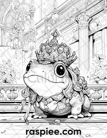 50 The Frog Kingdom Grayscale Coloring Pages for Adults, Printable PDF ...