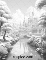 40 Fantasy Landscapes Grayscale Coloring Pages Printable for Adults, P ...