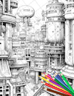 50 Futuristic Metropolis Grayscale Coloring Pages Printable for Adults ...