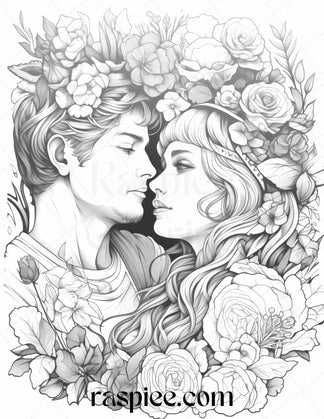 50 Romantic Couple Flowers Grayscale Coloring Pages Printable for Adul ...