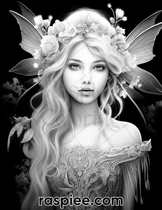 50 Starlight Fairy Grayscale Coloring Pages for Adults, Printable PDF ...