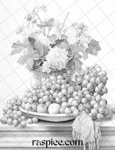 52 Still Life Grayscale Coloring Pages Printable for Adults, PDF File ...